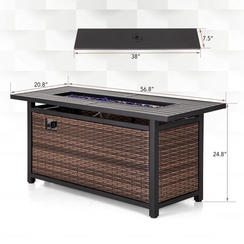 Lark Manor™ Argyri 56" Outdoor Rectangular Rattan Propane Gas Fire Pit Table for Outside Patio ...